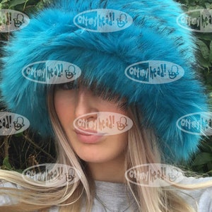 Super Fluffy Turquoise Blue Fuzzy Bucket Hat-blue Fake Fur Hat-festival ...