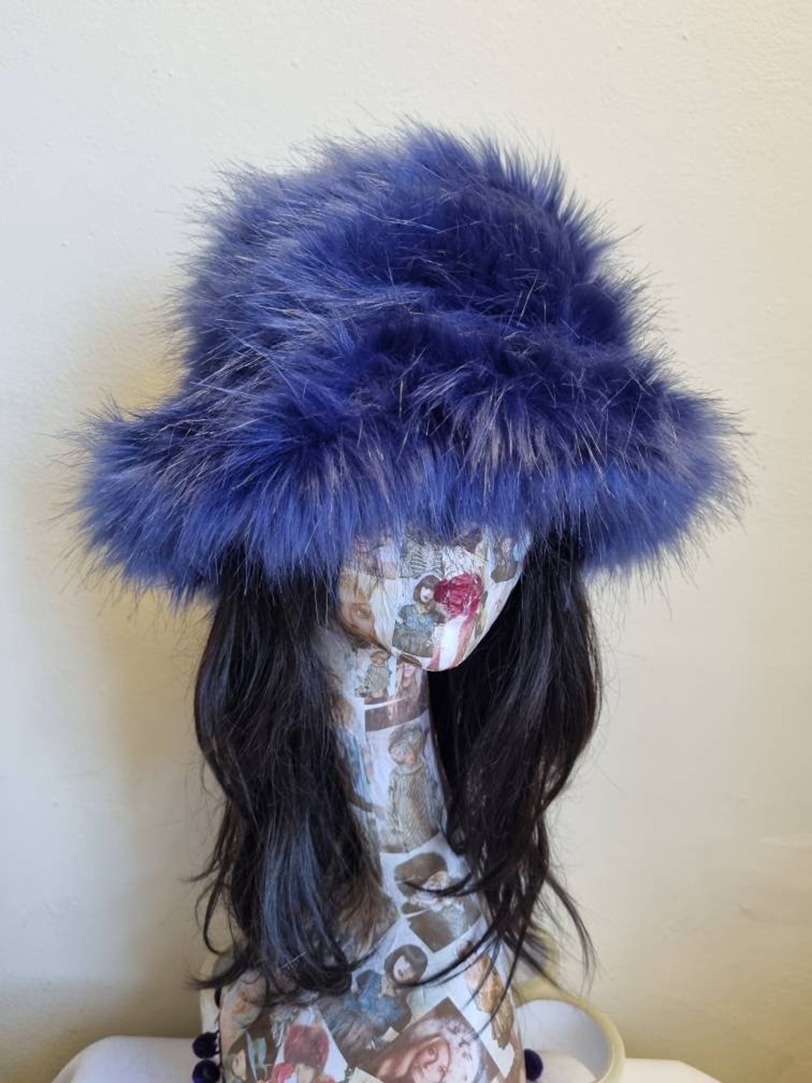 Purple Blue Fuzzy Bucket Hat-festival Hat-floppy Hat-fur - Etsy