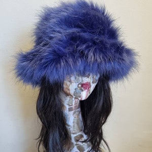 Purple Blue Fuzzy Bucket Hat-festival Hat-floppy Hat-fur Hat-fake Fur ...