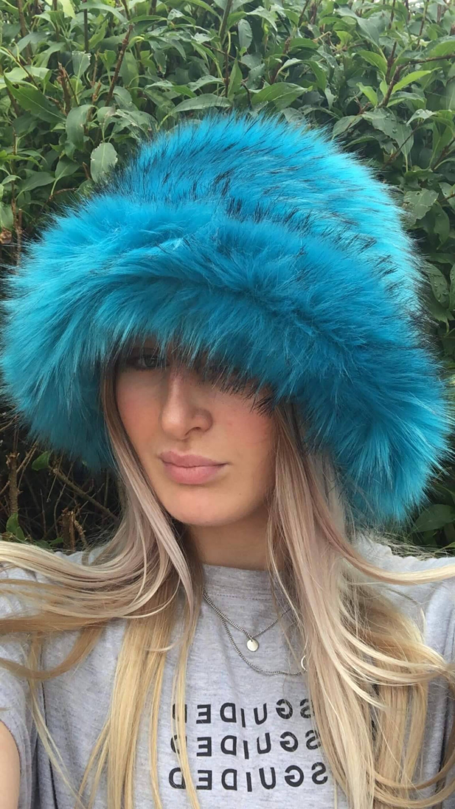 Super Fluffy Turquoise Blue Fuzzy Bucket Hat-blue Fake Fur - Etsy