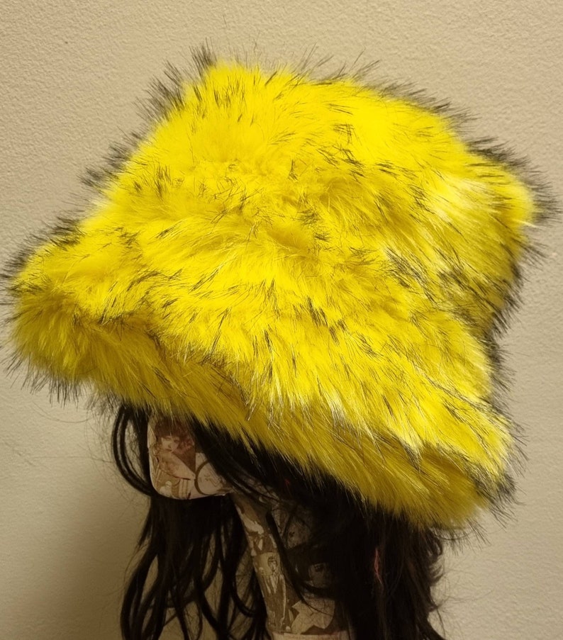 Bright Yellow-super Fluffy Luxury Faux Fur Bucket Hat-gold Fur-fuzzy ...
