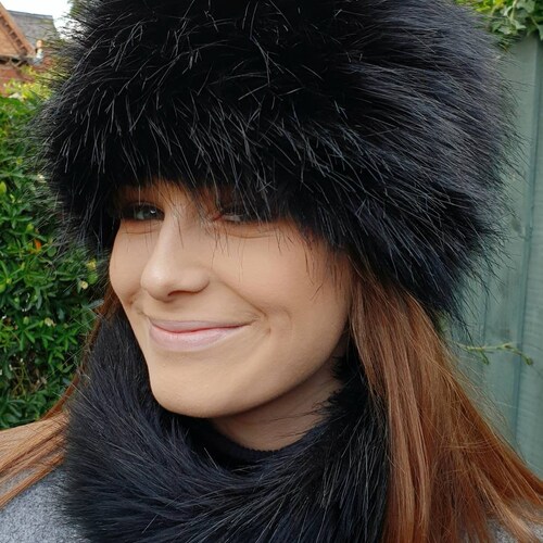 Ice Blue Faux Fur Hat With Cosy Polar Fleece Lining-blue Fur - Etsy