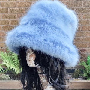 Powder Blue Super Luxury Faux Fur Bucket Hat Baby Blue-fuzzy Bucket Hat ...