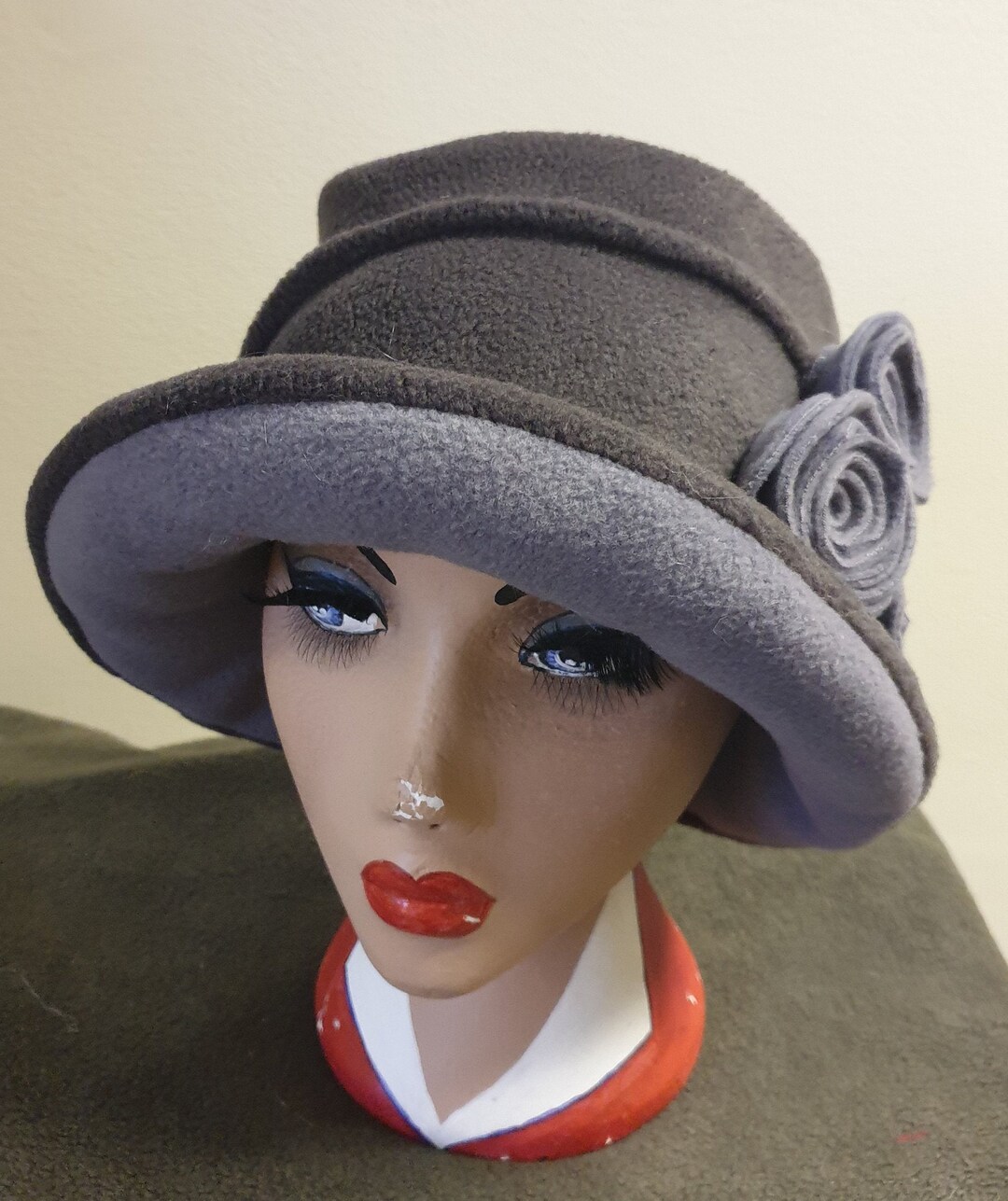 Dark/light Grey Hat Lined With Polar Fleece-downton Abbey Hat-womens ...