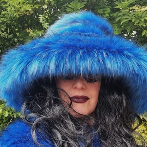 Royal Blue Black Tips Extra Wide Wire Brim Fuzzy Bucket Hat-floppy Hat ...