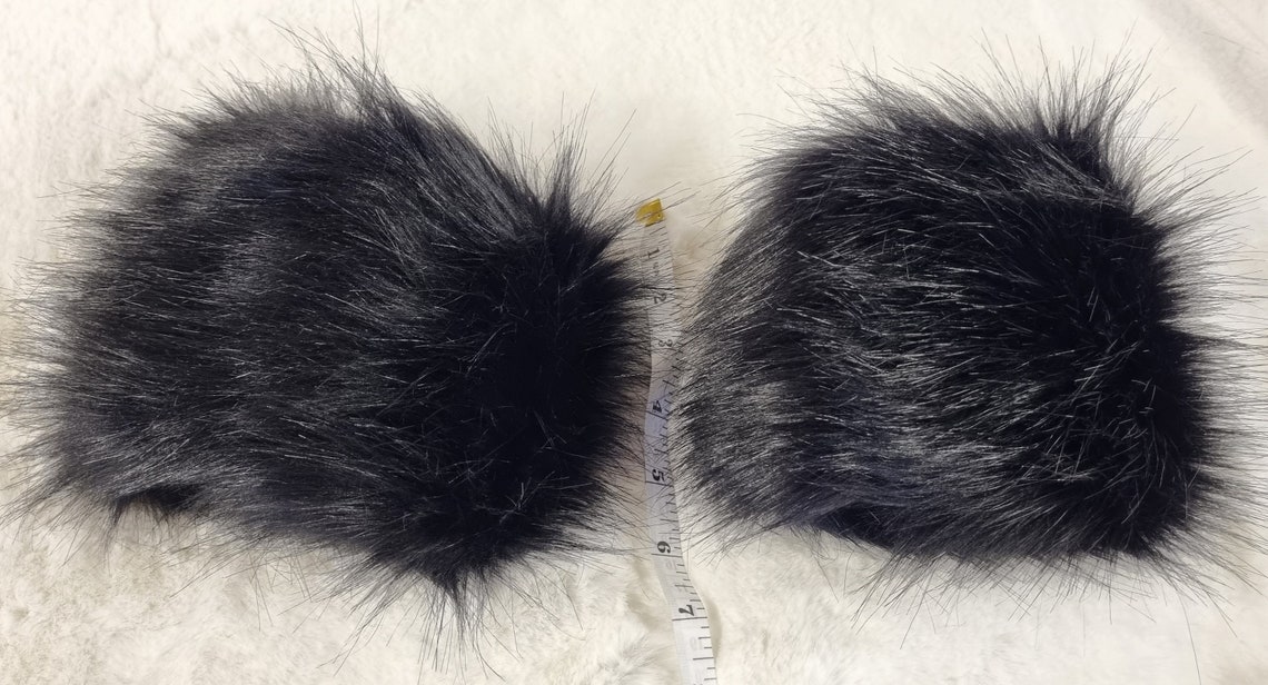 A Pair of Beautiful Shiny Black Faux Fur Cuffs -fleece Lined ...