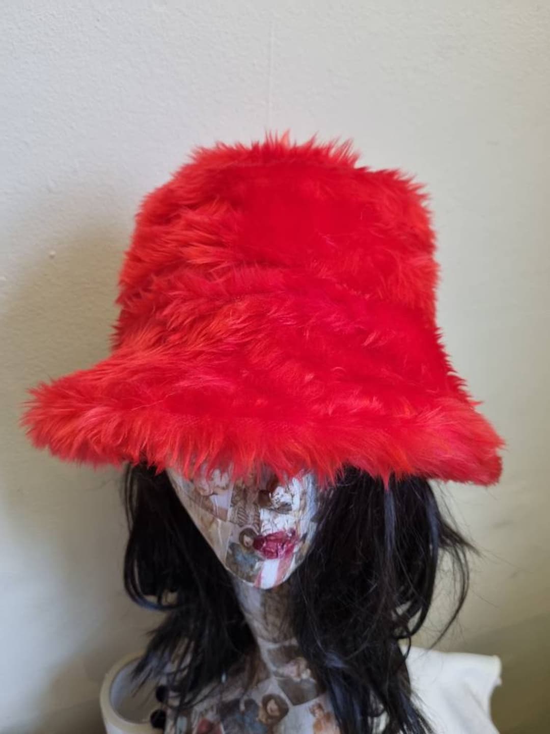 Red Fun Fur Faux Fur Bucket Hat-festival Hat-floppy Hat-fur Hat-fake ...