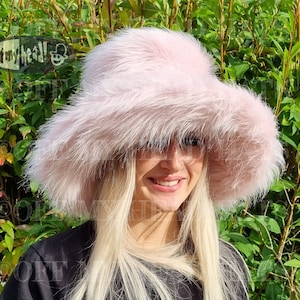 Extra Wide- Wire Brim Pale Pink Fuzzy Bucket Hat-pink Fur Hat-fake Fur ...