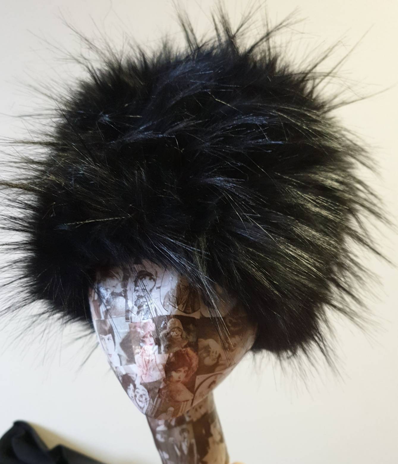 Extra Long Spiky Black Textured Faux Fur Hat- Cosy Polar Fleece Lining ...