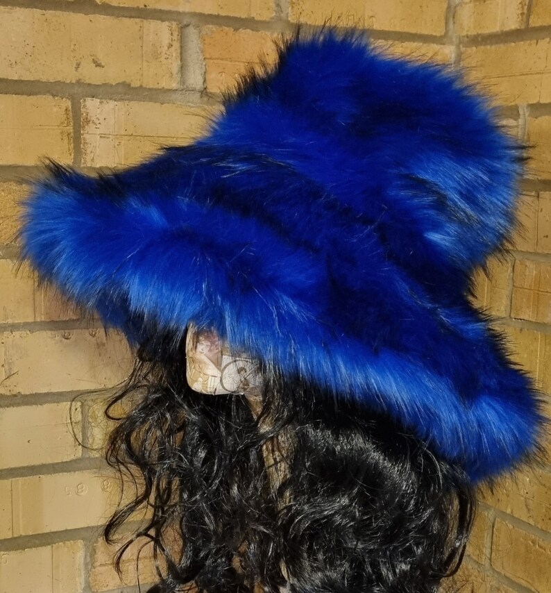 Royal Blue Black Tips Extra Wide Wire Brim Fuzzy Bucket - Etsy
