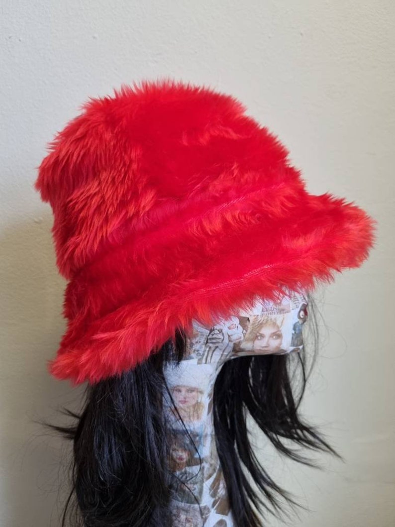 Red Fun Fur Faux Fur Bucket Hat-festival Hat-floppy Hat-fur Hat-fake ...