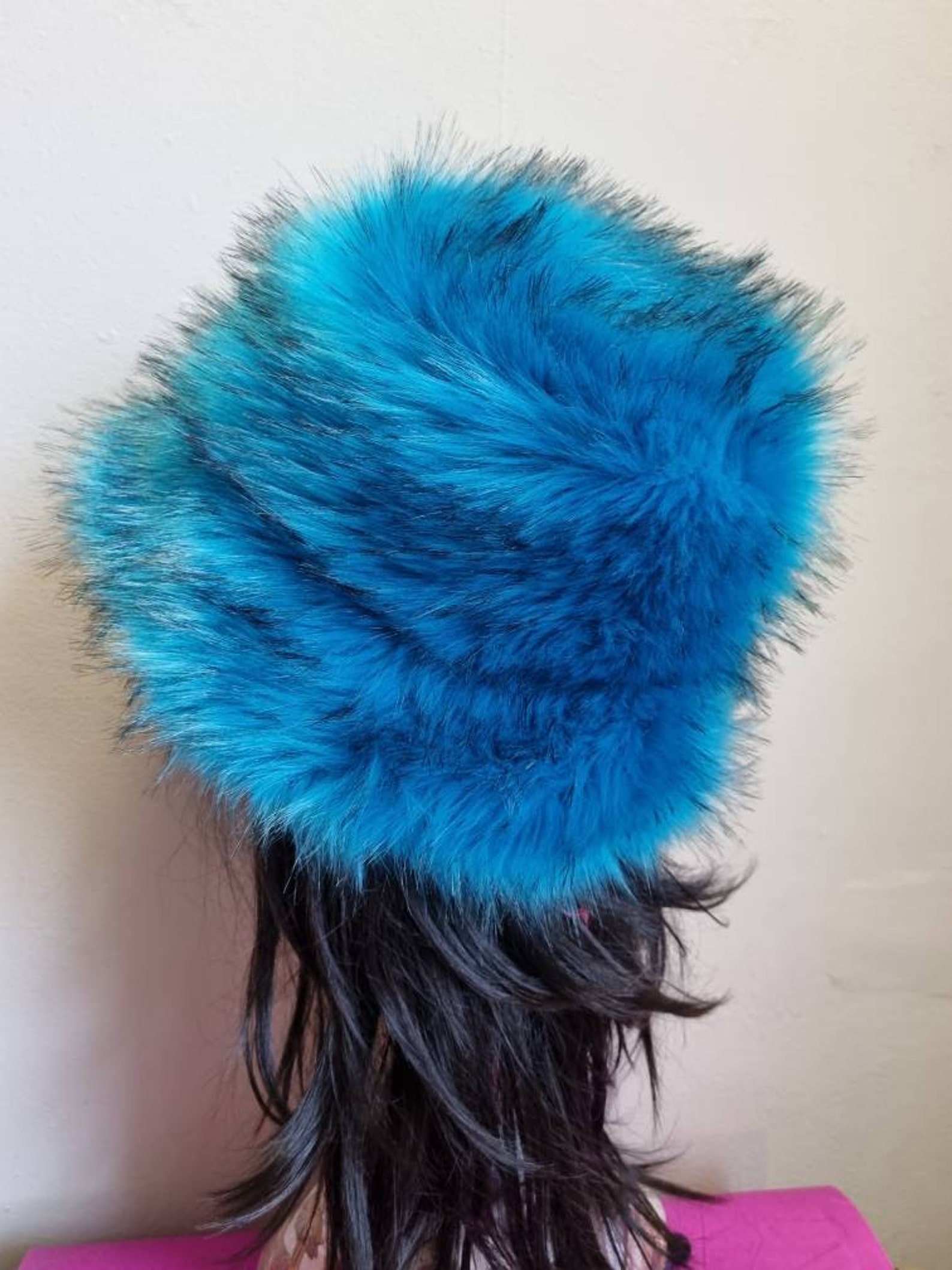 Super Fluffy Turquoise Blue Fuzzy Bucket Hat-blue Fake Fur | Etsy
