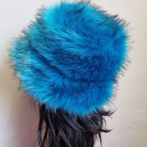 Super Fluffy Turquoise Blue Fuzzy Bucket Hat-blue Fake Fur Hat-festival ...