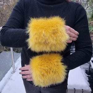 Fluffy Canary Yellow Faux Fur Cuffs- Faux Suede Lining and Elasticated ...