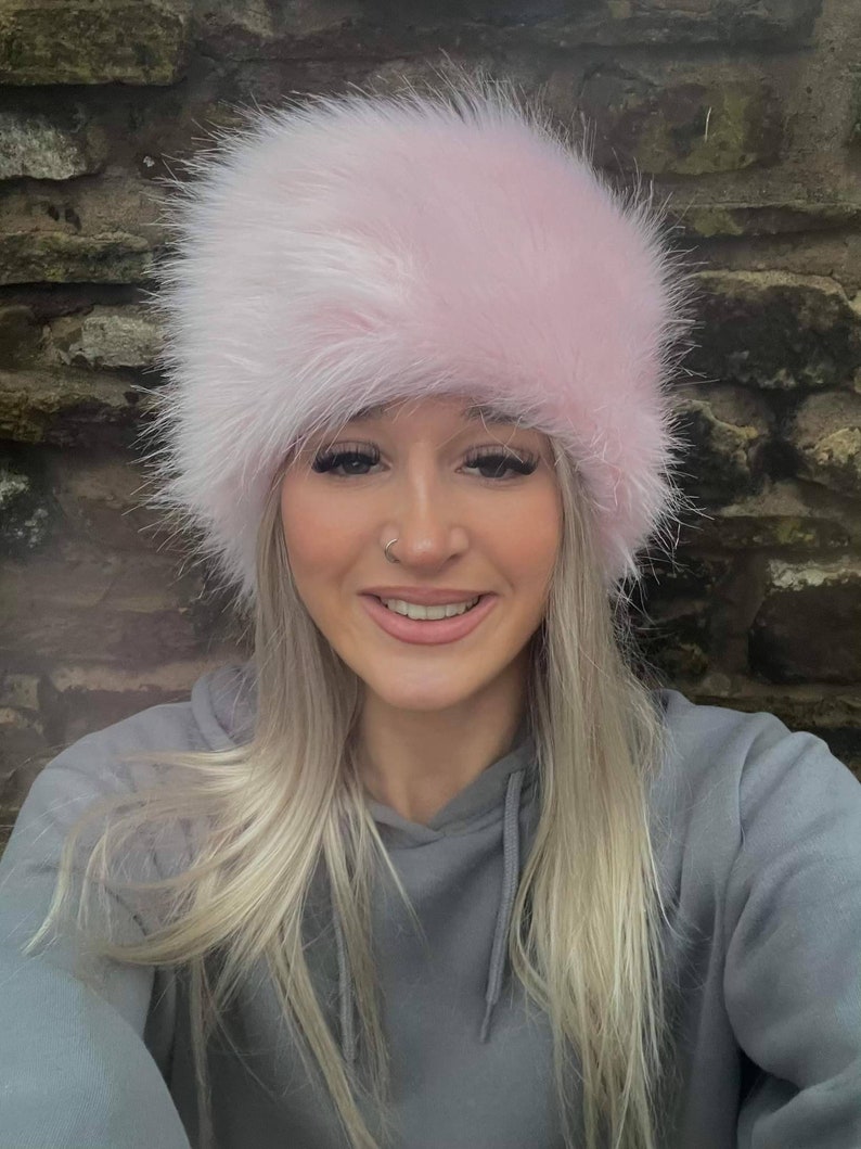 Baby Pink Luxury Faux Fur Hat With Polar Fleece Lining - Pink Fur Hat ...