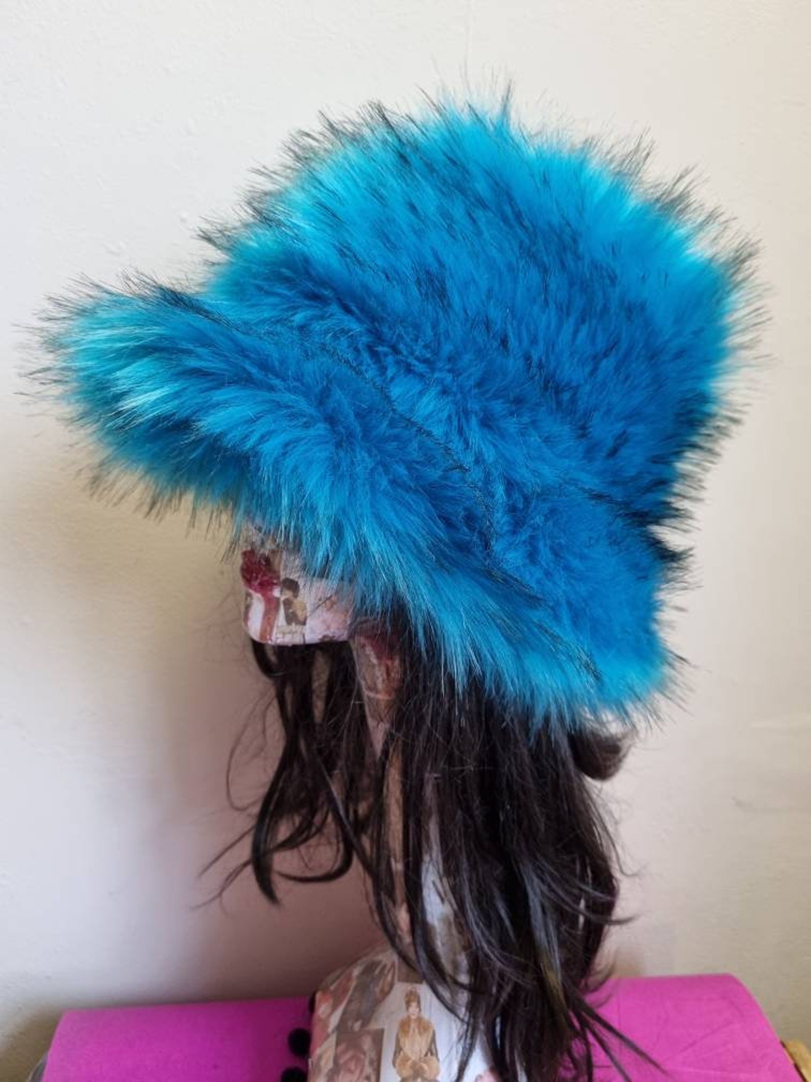 Super Fluffy Turquoise Blue Fuzzy Bucket Hat-blue Fake Fur | Etsy
