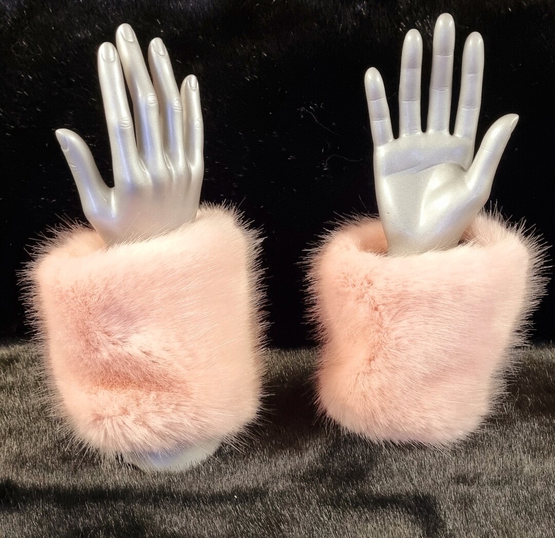 Baby Pink Short Pile Luxury Faux Fur Cuffs Faux Suede Lining and ...