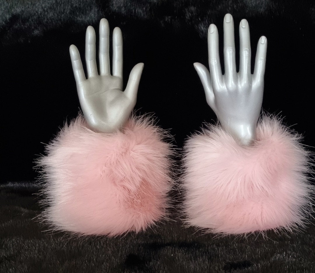 A Pair of Beautiful Fluffy Pink Faux Fur Cuffs -lined and Elasticated ...