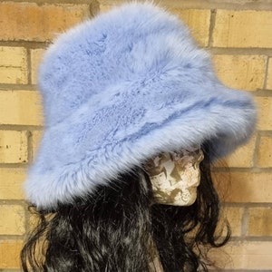 Powder Blue Super Luxury Faux Fur Bucket Hat Baby Blue-fuzzy Bucket Hat ...