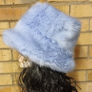 Powder Blue Super Luxury Faux Fur Bucket Hat Baby Blue-fuzzy Bucket Hat ...
