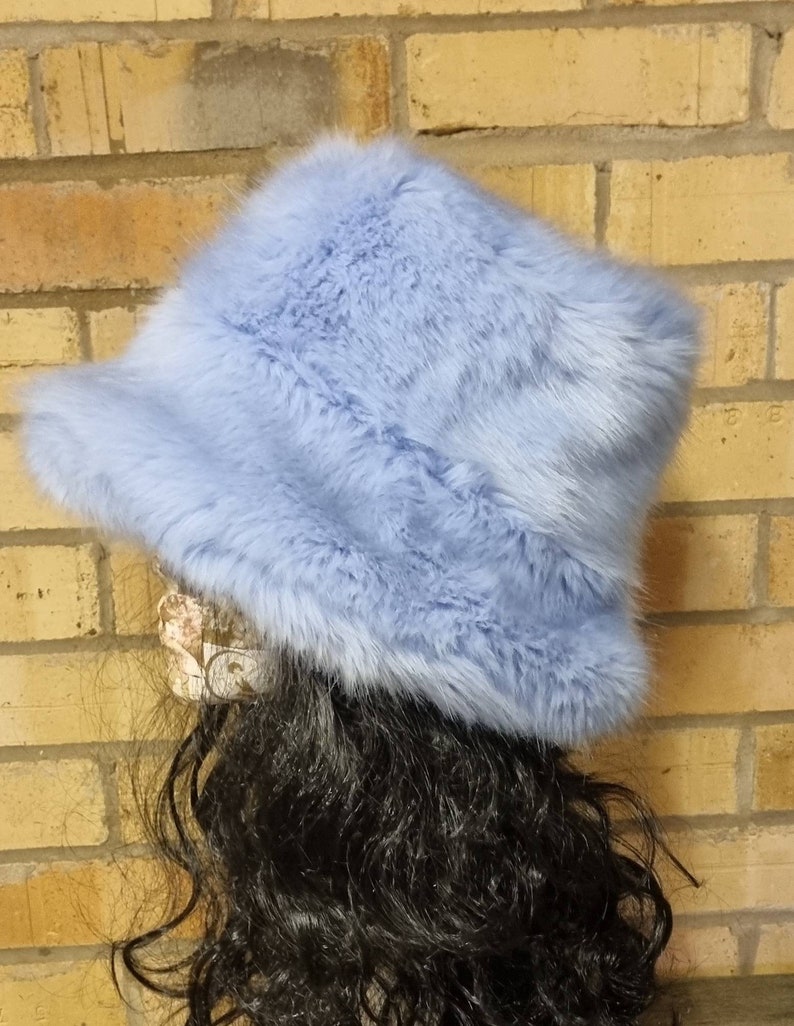 Powder Blue Super Luxury Faux Fur Bucket Hat Baby Blue-fuzzy - Etsy