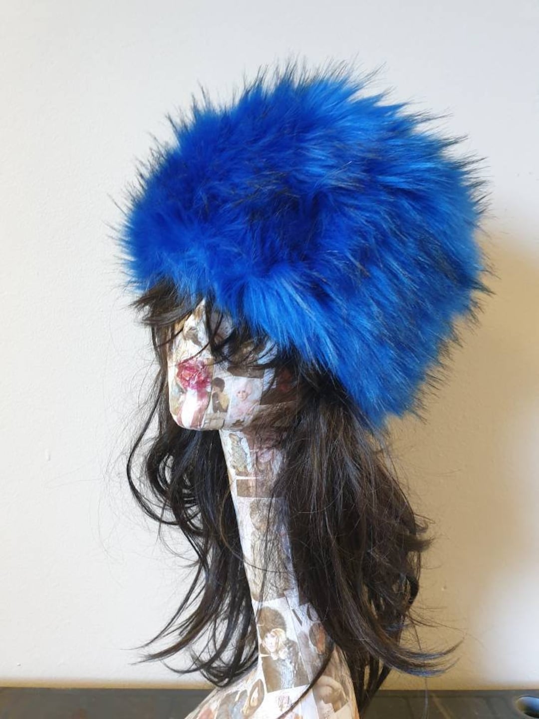 Royal Blue Long Luxury Faux Fur Hat With Cosy Polar Fleece Lining-fur ...