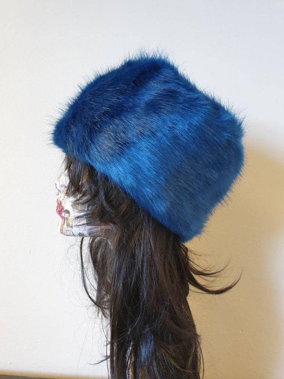 Sapphire Blue Luxury Short Faux Fur Hat With Polar Fleece - Etsy