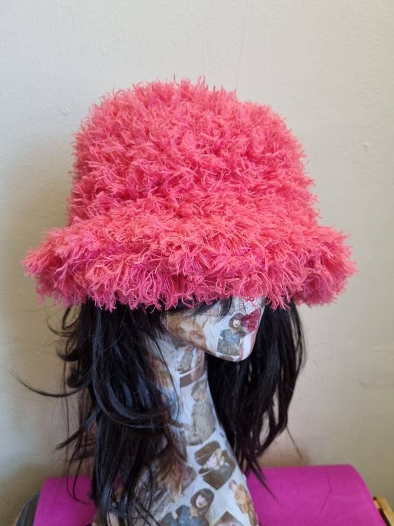 Frilly Pink Faux Fur Bucket Hat-festival Hat-floppy Hat-fur | Etsy UK