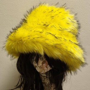 Bright Yellow-super Fluffy Luxury Faux Fur Bucket Hat-gold Fur-fuzzy ...