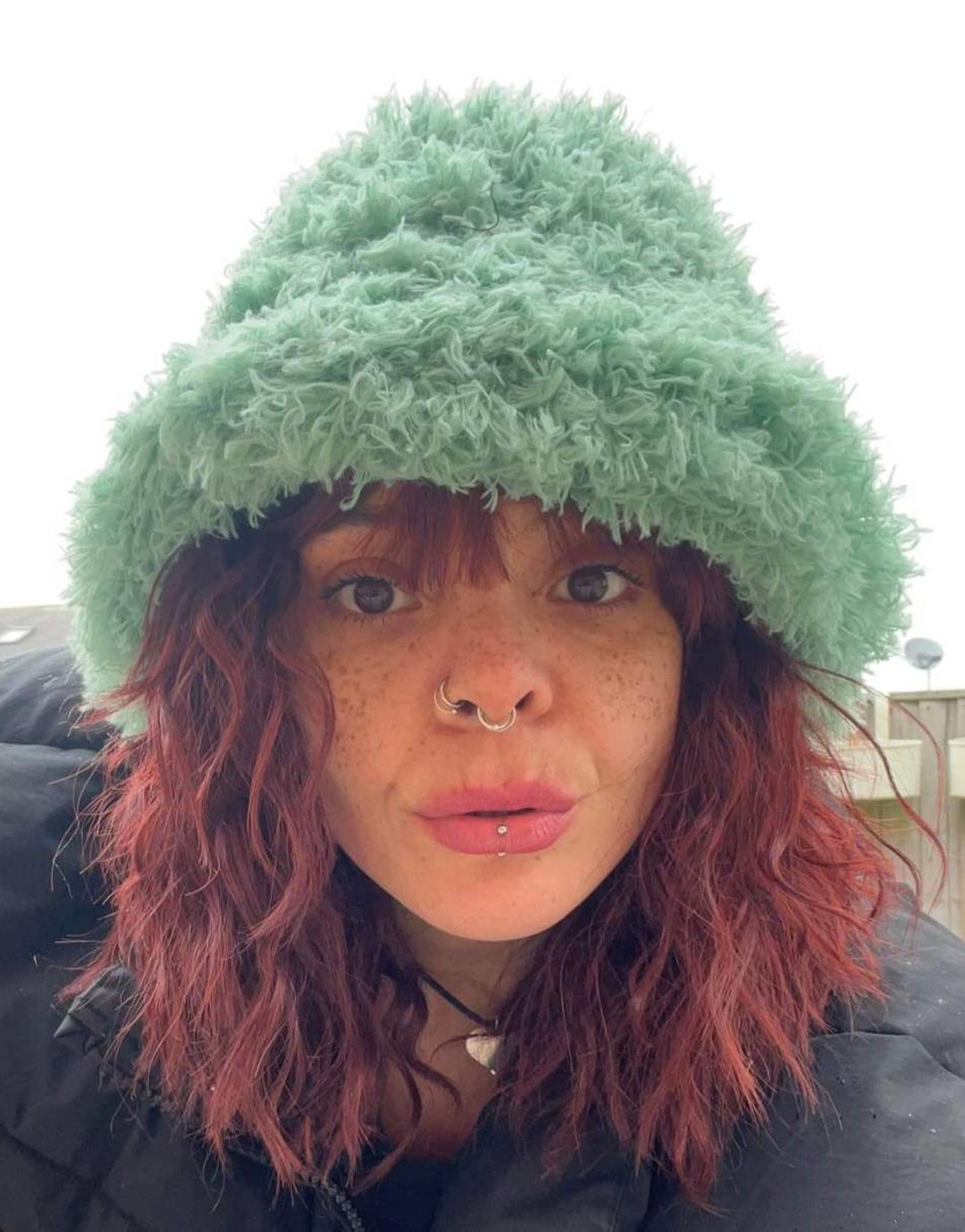 Curly Frills Mint Green Faux Fur Bucket Hat-festival Hat-floppy Hat-fur ...