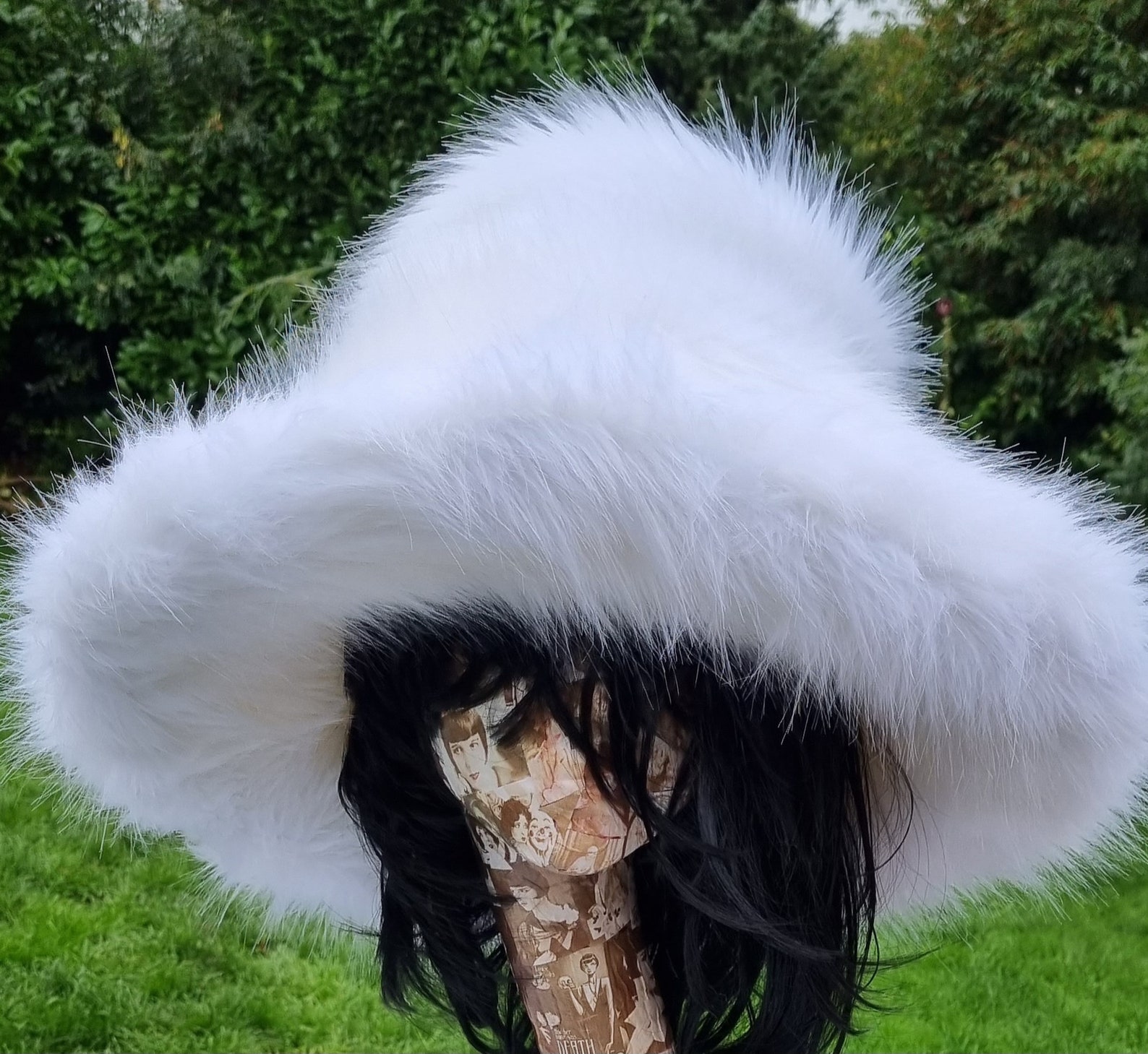 Extra Wide-oversized Wire Brim White Fuzzy Bucket Hat-white Fur Hat ...