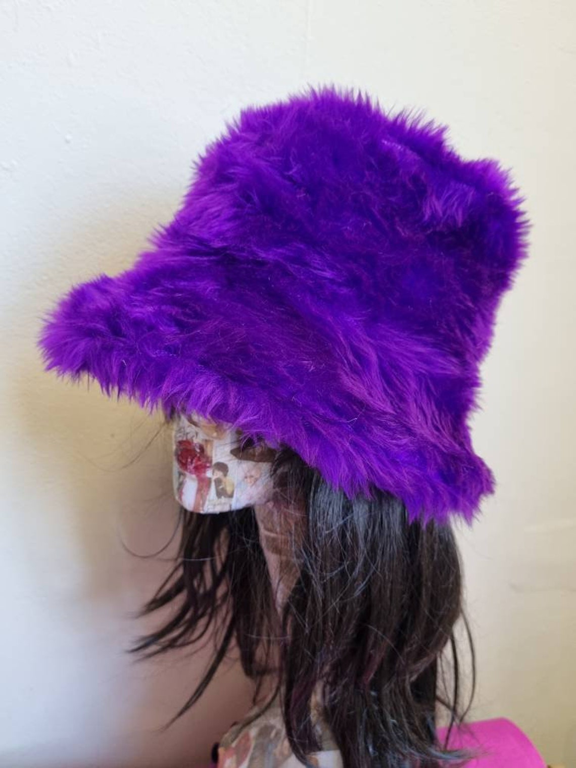 Purple Faux Fur Bucket Hat-festival Hat-floppy Hat-fur | Etsy