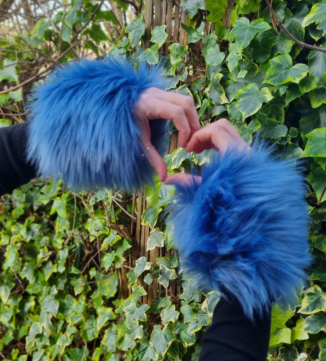 A Pair of Mega Fluffy Cornflower Blue Faux Fur Cuffs -fleece Lined ...