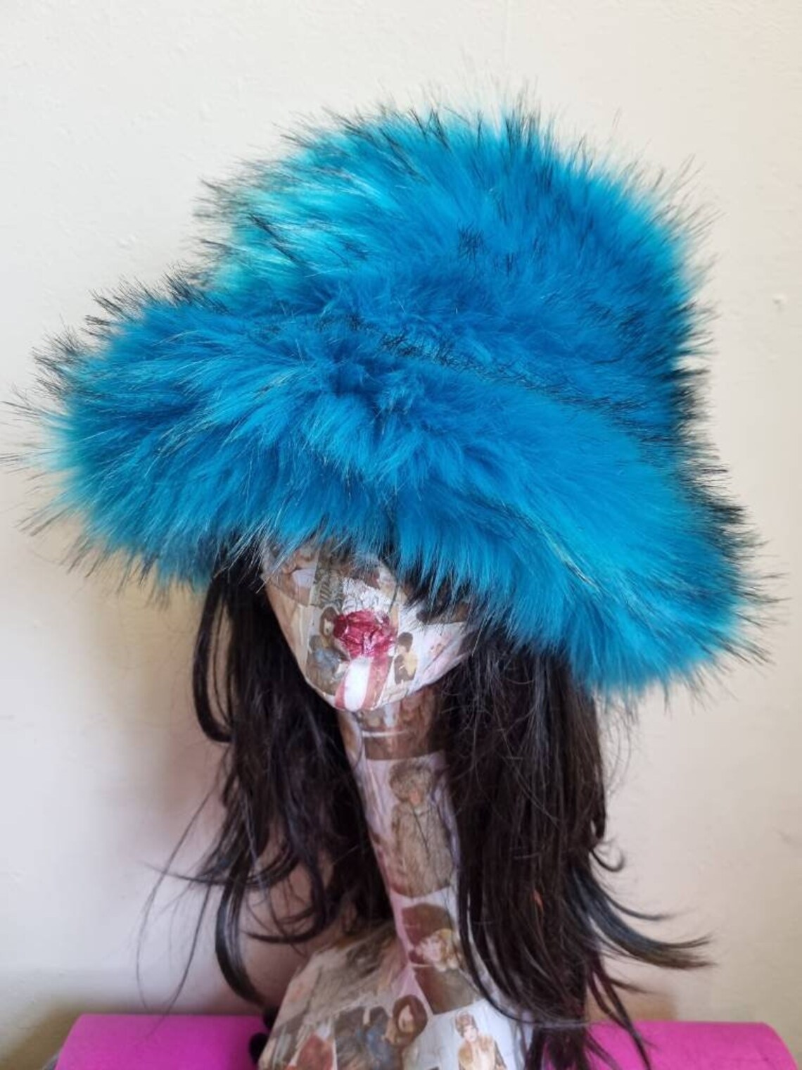 Super Fluffy Turquoise Blue Fuzzy Bucket Hat-blue Fake Fur | Etsy