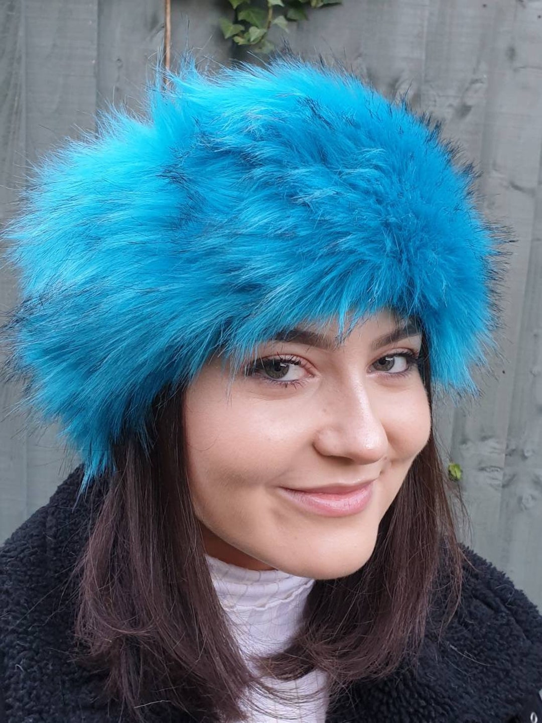Turquoise Blue Luxury Faux Fur Headband-blue Fur Headband- Neckwarmer ...