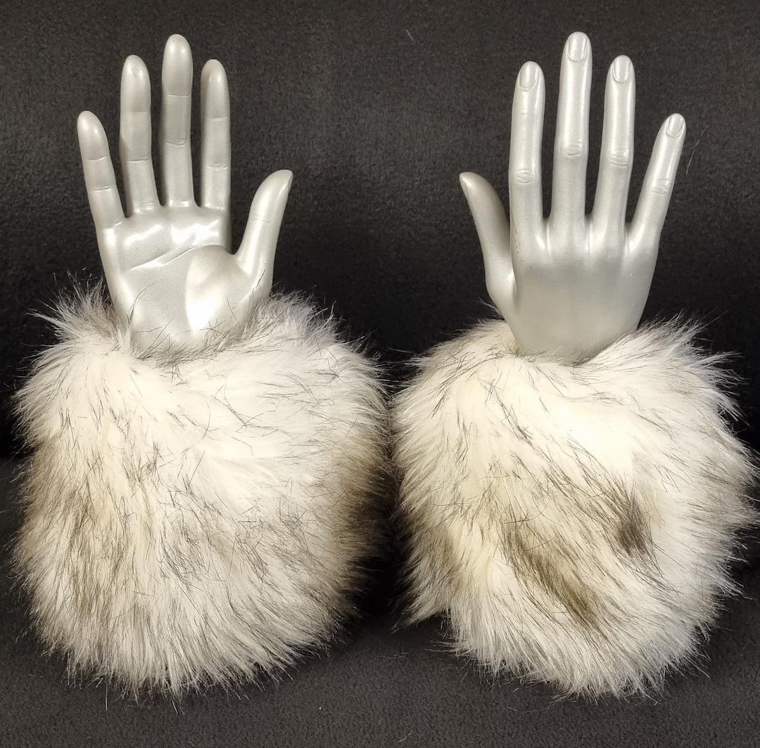 A Pair of Beautiful Fluffy White Black Tips Faux Fur Cuffs -lined and ...