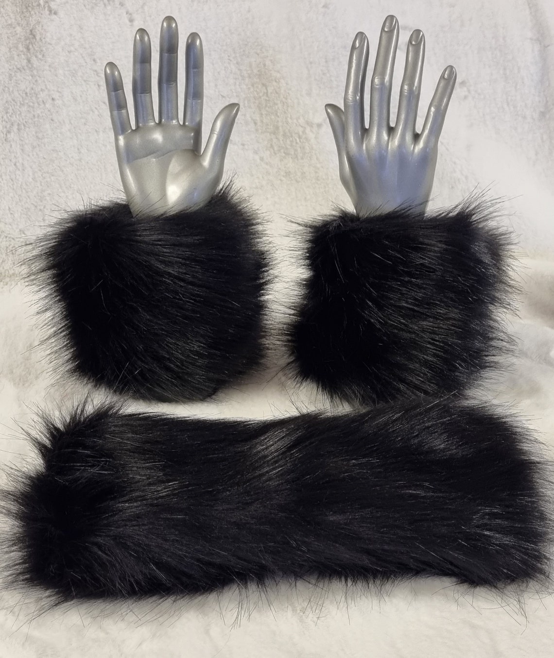 A Pair of Beautiful Shiny Black Faux Fur Cuffs -fleece Lined ...