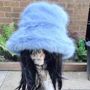 Powder Blue Super Luxury Faux Fur Bucket Hat Baby Blue-fuzzy Bucket Hat ...