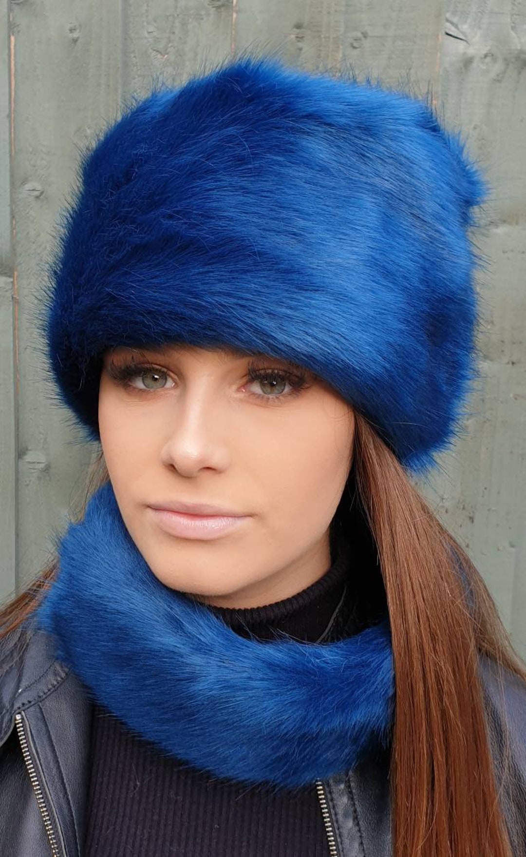 Sapphire Blue Luxury Short Faux Fur Hat With Polar Fleece Lining-fur ...