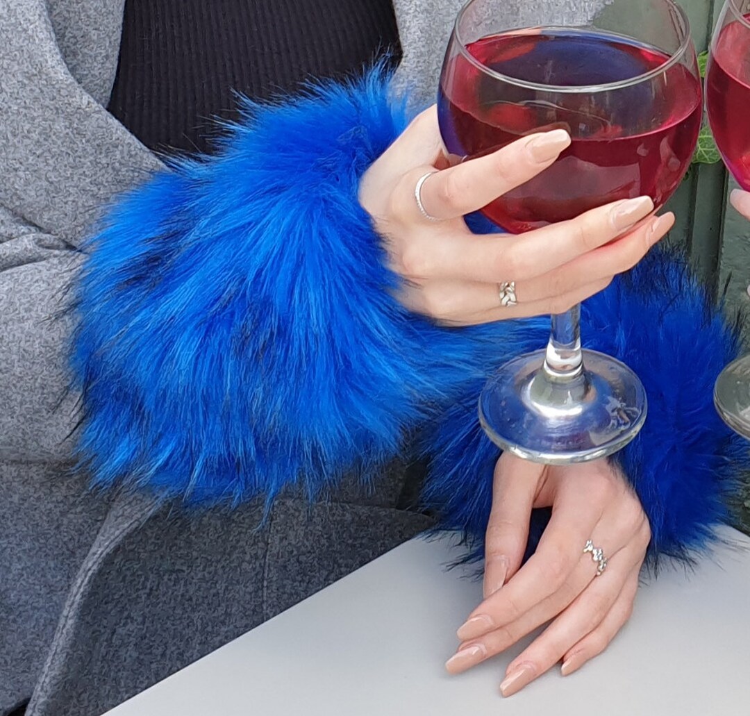 Royal Blue Fluffy Faux Fur Cuffs- Elasticated One End-wrist Cuffs-faux ...