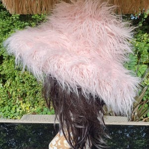 Mega Fluffy Pink Hat -extra Wide Wire Brim -fuzzy Bucket Hat-pink ...
