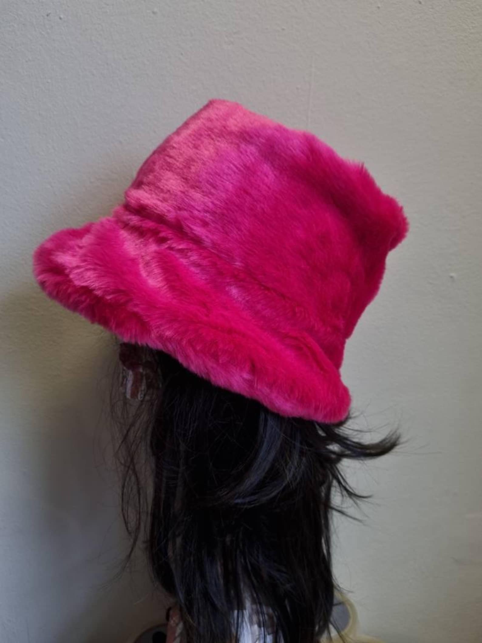 Shocking Pink Faux Fur Bucket Hat-festival Hat-floppy Hat-fur Hat-fake ...