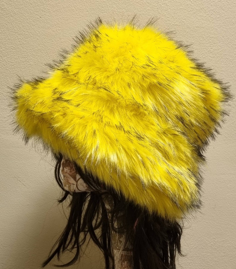 Bright Yellow-super Fluffy Luxury Faux Fur Bucket Hat-gold Fur-fuzzy ...