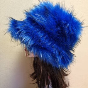 Super Fluffy Royal Blue Luxury Faux Fur Bucket Hat-deep Blue-fuzzy ...