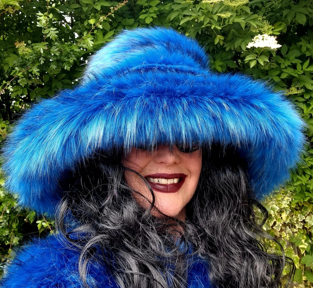 Royal Blue Black Tips Extra Wide Wire Brim Fuzzy Bucket Hat-floppy Hat ...