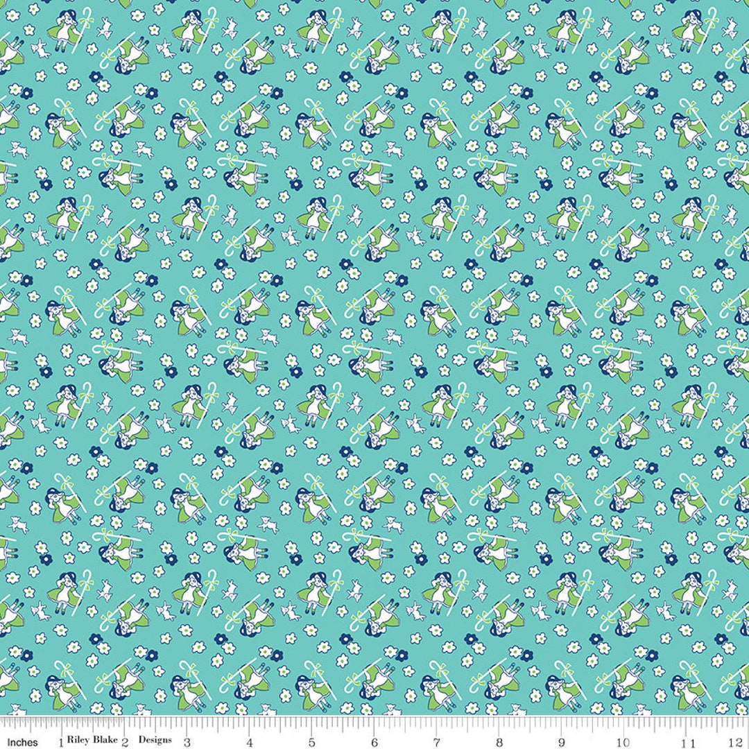 Little Bo Peep Storytime 30s Cottage Blue Depression Feedsack Prints by ...