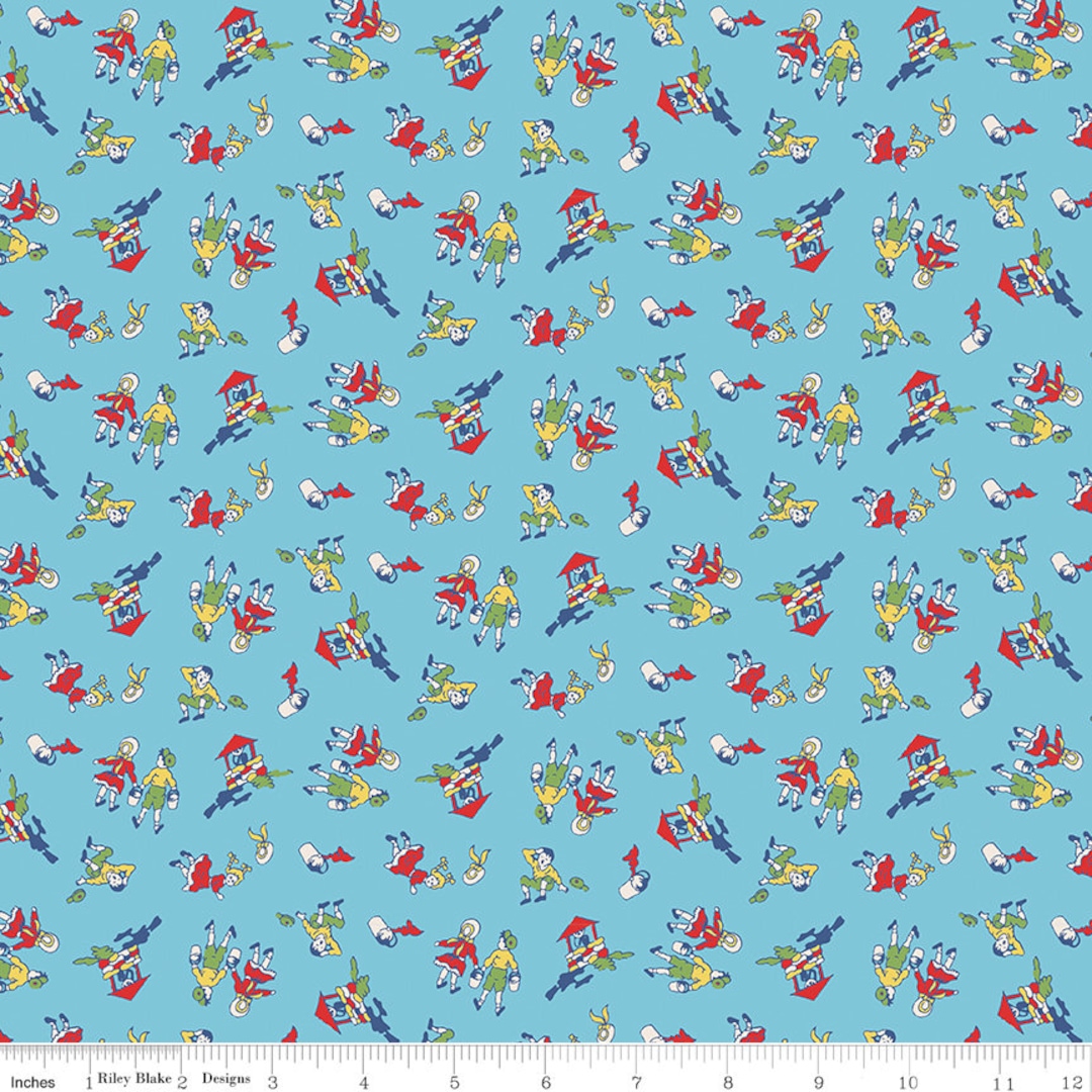 Jack and Jill Storytime 30s Blue Depression Feedsack Prints by Riley ...