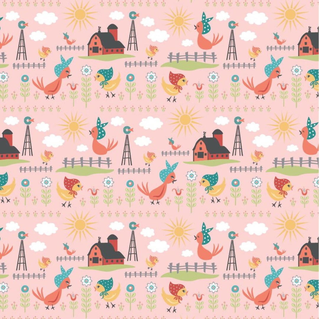 Rise and Shine Pink Chick-a-doodle-doo by Poppie Cotton - Etsy
