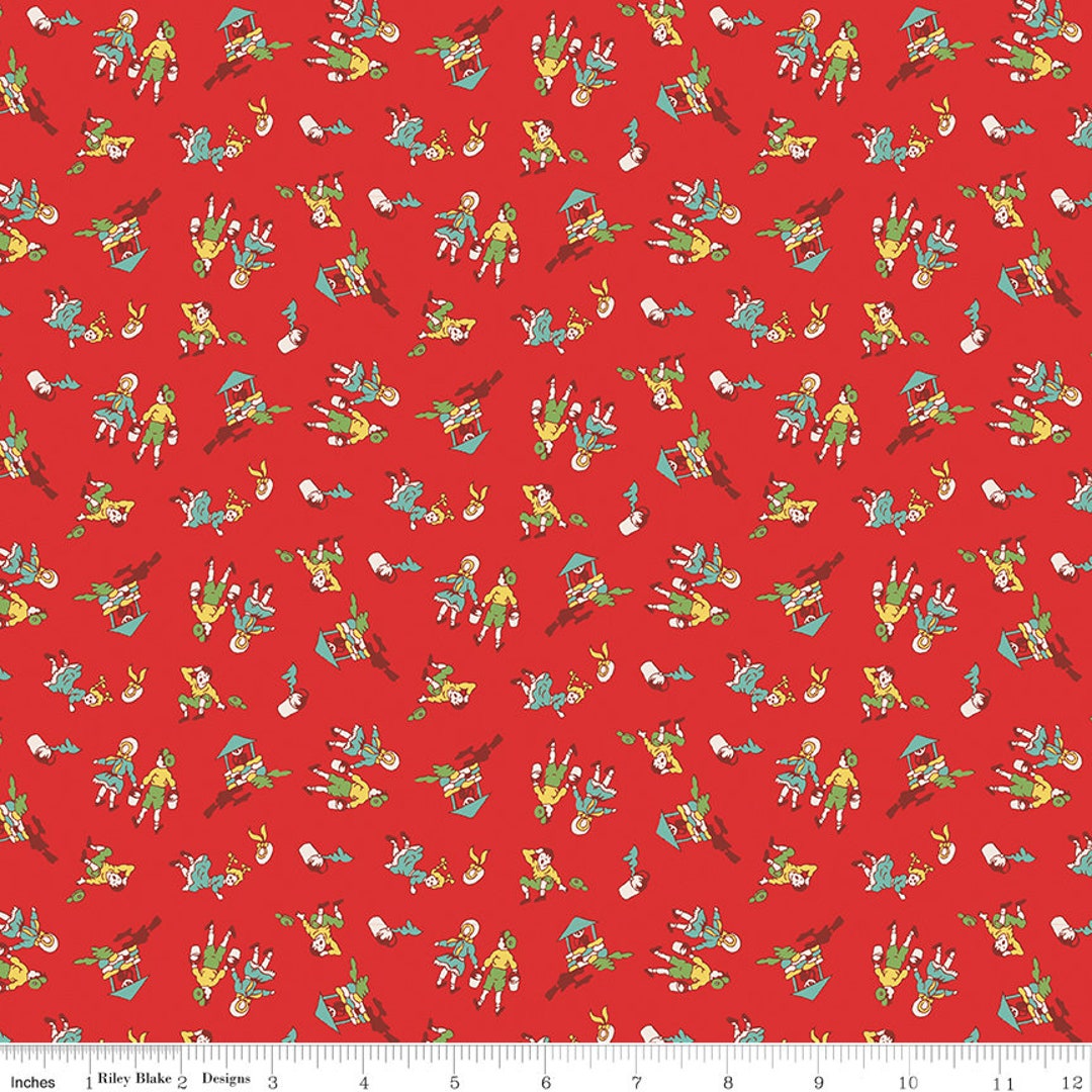 Jack & Jill Storytime 30s Red Depression Feedsack Prints by Riley Blake ...