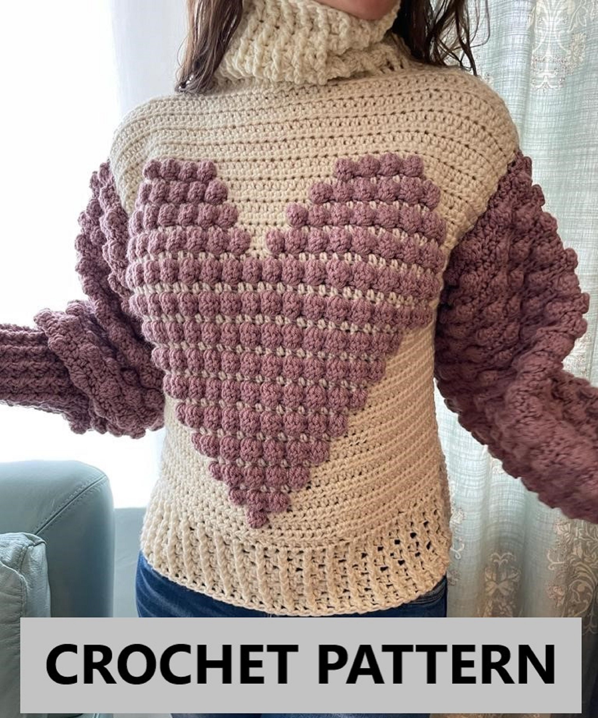 Chunky Crochet Heart Sweater PATTERN | Oversized Cozy Heart Jumper ...
